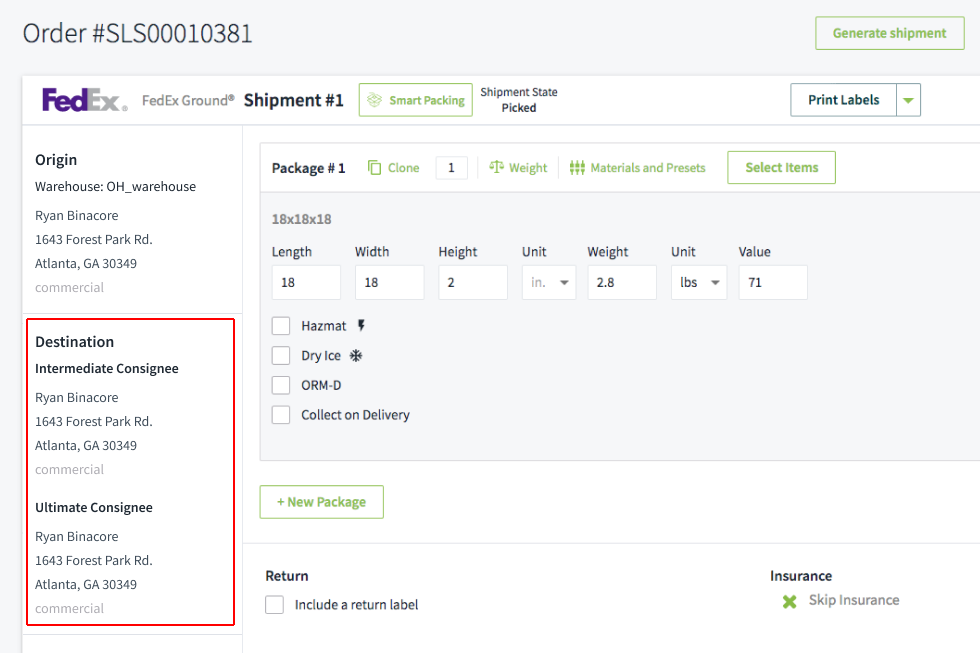 Intermediate Consignee Setup Through NetSuite