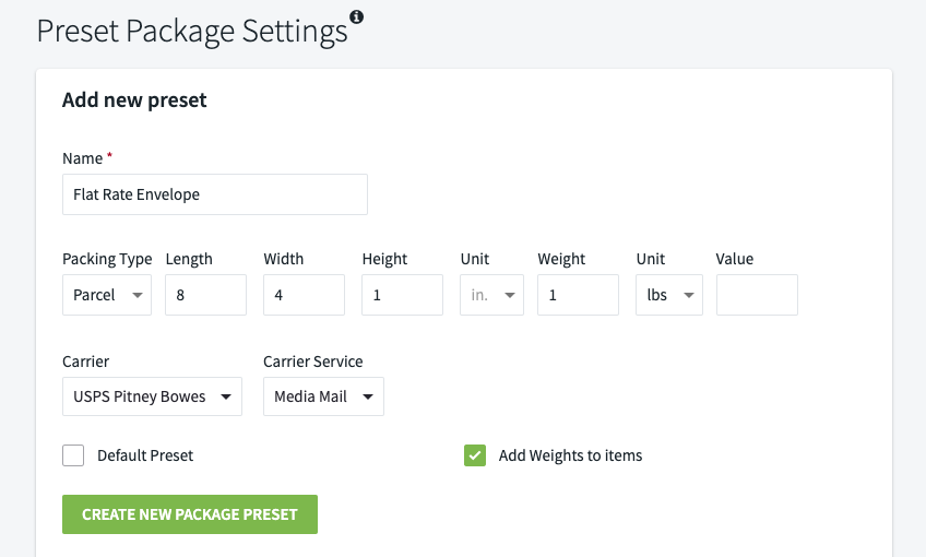 What is a Package Preset and how is it different from a Packing Material?